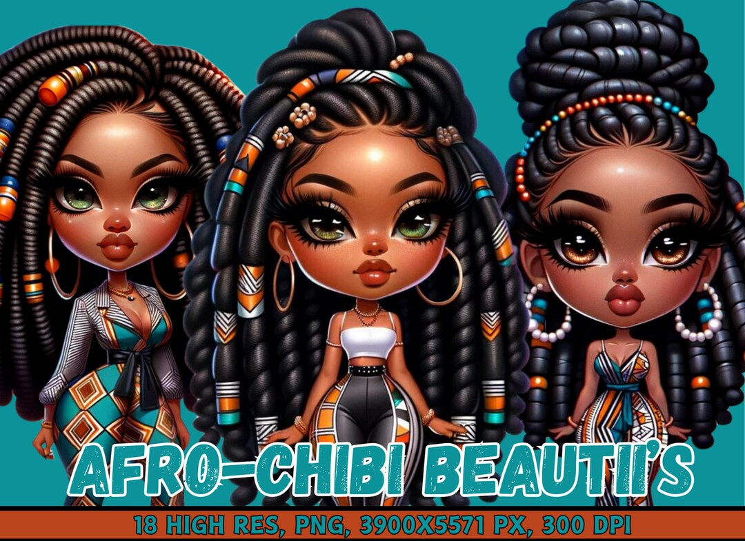 Afro-chibi Beauty Clipart Collection | 10 High-quality PNG Images ...