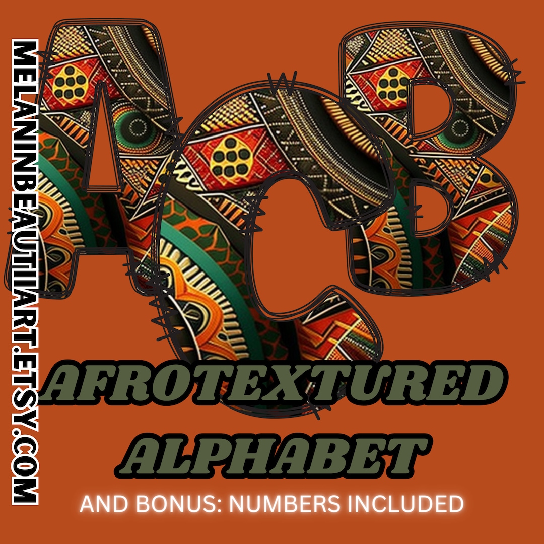 Afro-texture Print Alphabet Bundle Doodle Letters 26 Letters 10 Numbers ...