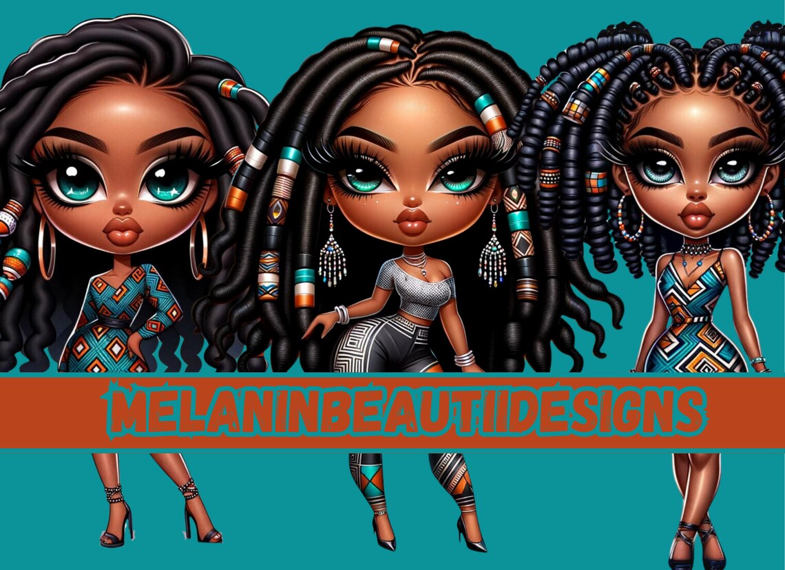 Afro-chibi Beauty Clipart Collection 10 High-quality PNG Images BUNDLE ...