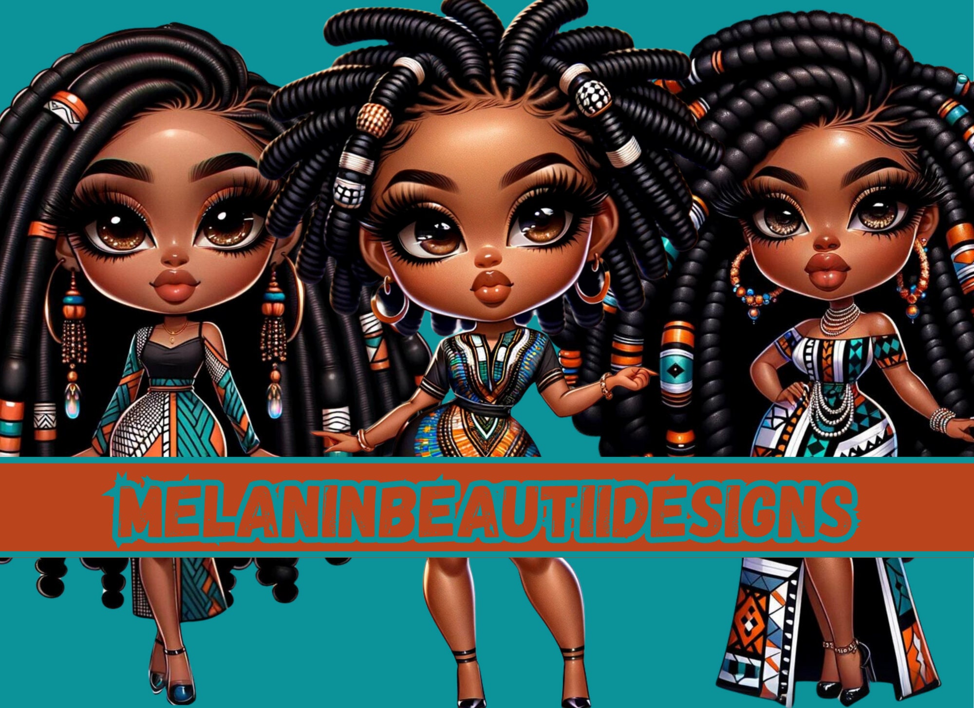 Afro-chibi Beauty Clipart Collection 10 High-quality PNG Images BUNDLE ...