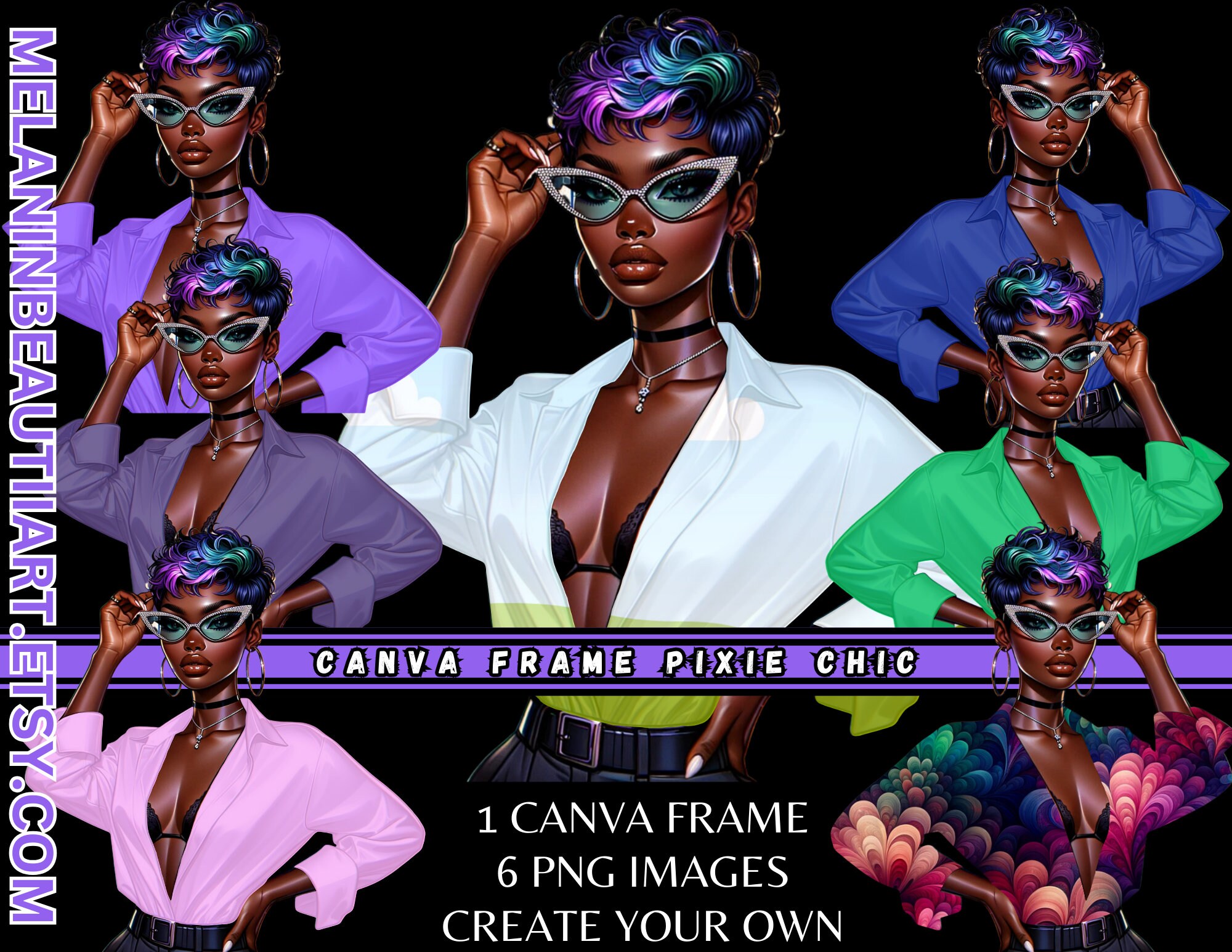 Canva Frame Bundle 6 PNG Images African American Pixie Chic ...