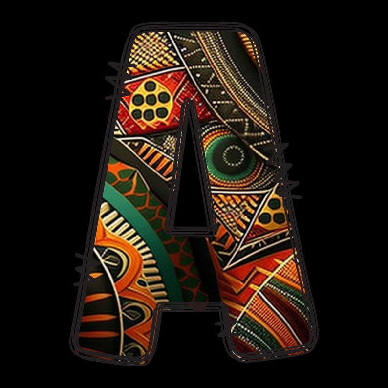 Afro-texture Print Alphabet Bundle Doodle Letters 26 Letters 10 Numbers ...