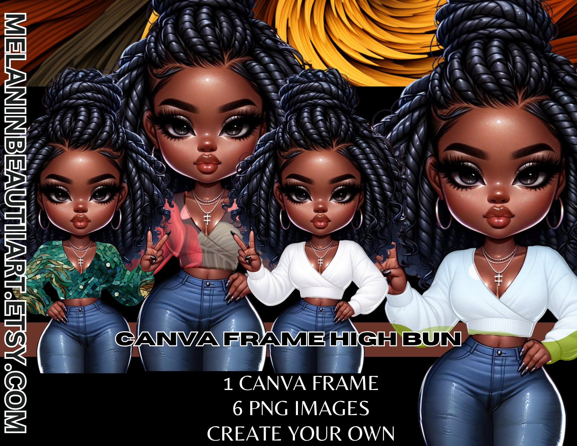 Canva Frame Doll High Bun 1 Unique Canva Frame 6 PNG Images African ...