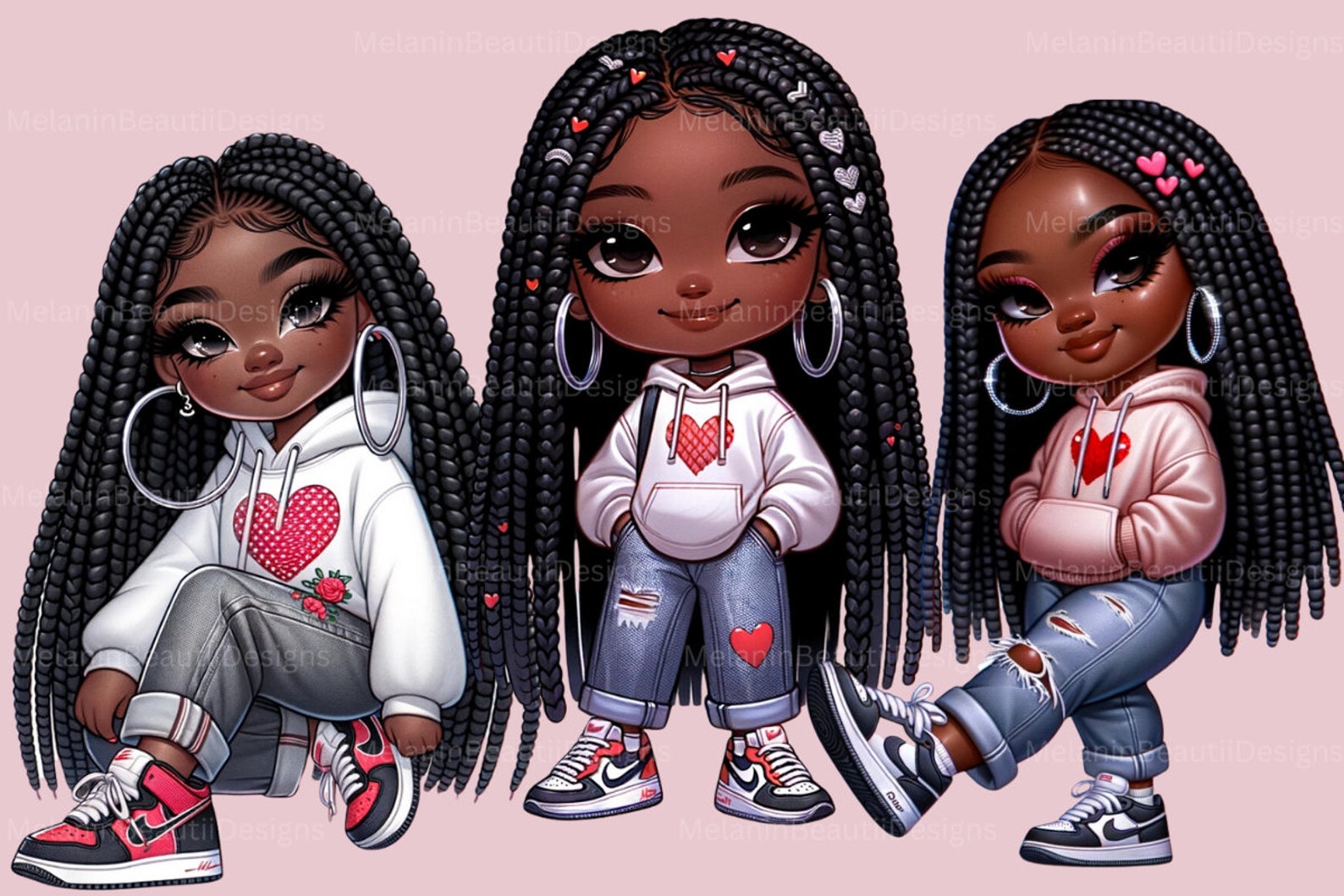 Adorable Valentine Chibi Cuties 11 PNG Images Bundle BUNDLE Instant ...