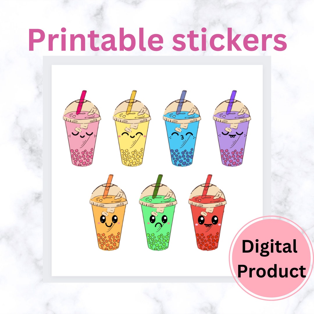 Cute Bubble Tea Printable Cut Out Yourself Stickers - Etsy