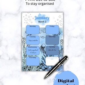 Digital Template Blue Weekly Planner, Sea Life, Organization and ...