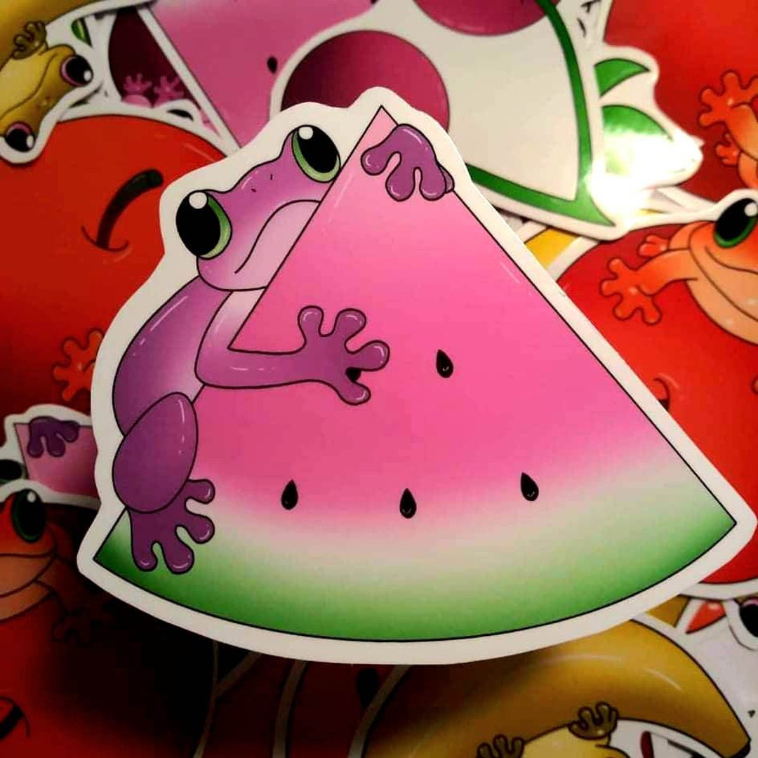 GLOSSY STICKER: Watermelon Fruit Frog Sticker, Frog Sticker, Watermelon ...
