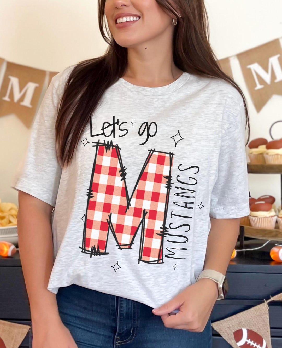 Red Gingham Let's Go Mustangs Shirt, Customizable Color, Go Mustangs ...