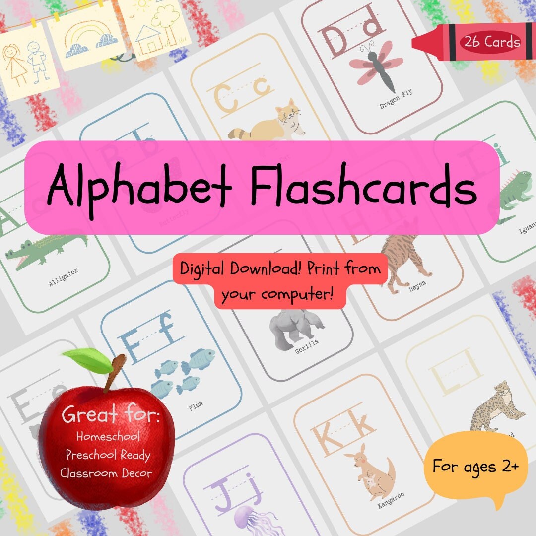 Alphabet Flash Cards Early Learning DIGITAL DOWNLOAD - Etsy