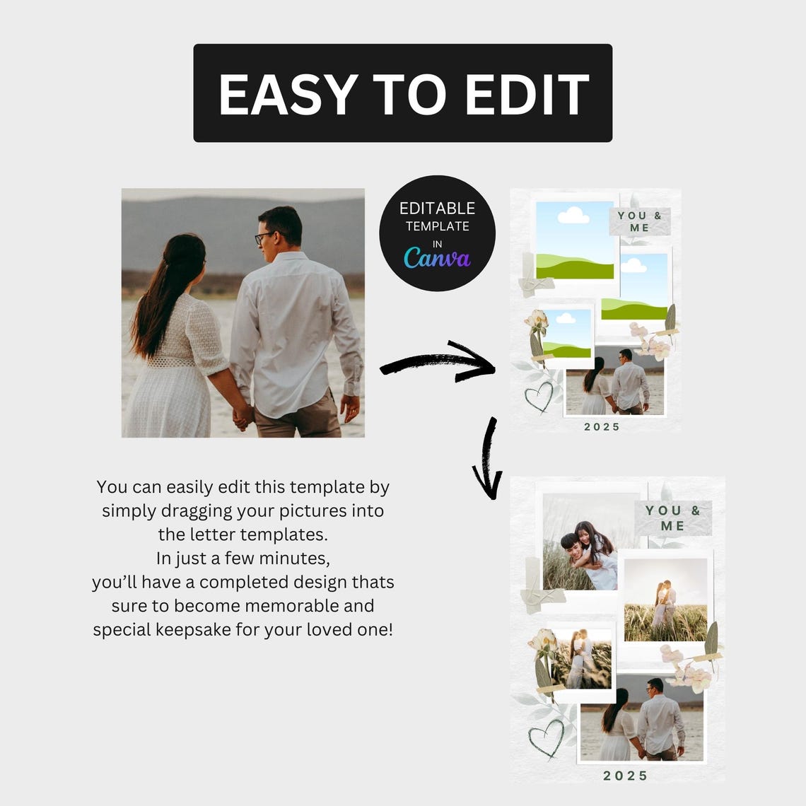 Personalised Romantic Photo Collage Template | Editable Couple Memory ...