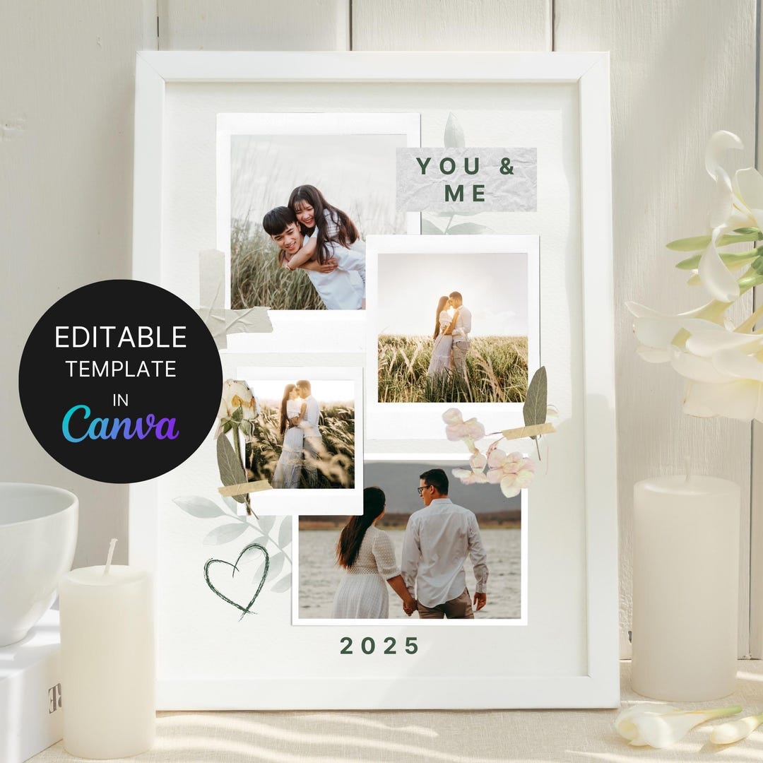 Personalised Romantic Photo Collage Template | Editable Couple Memory ...