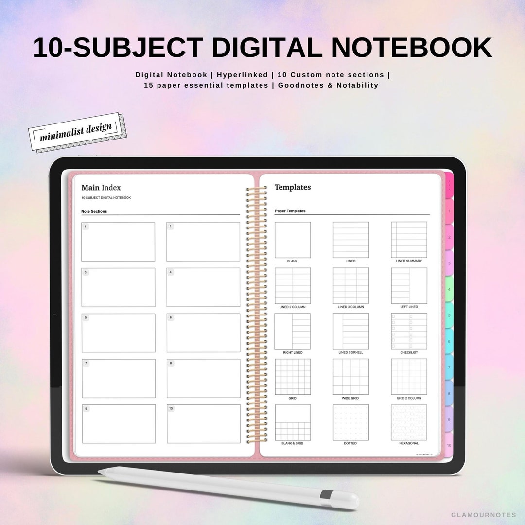 10 Subject Digital Notebook for Goodnotes, Minimalist Style, Landscape ...
