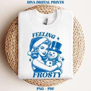 Feeling Frosty PNG, Retro Girl Christmas PNG, Trendy Vintage Retro ...