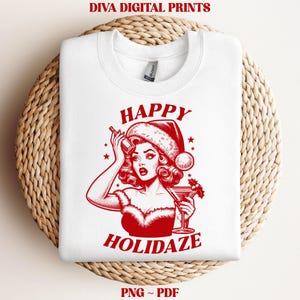 Happy Holidaze PNG, Holidaze PNG, Retro Girl Christmas Png, Trendy ...