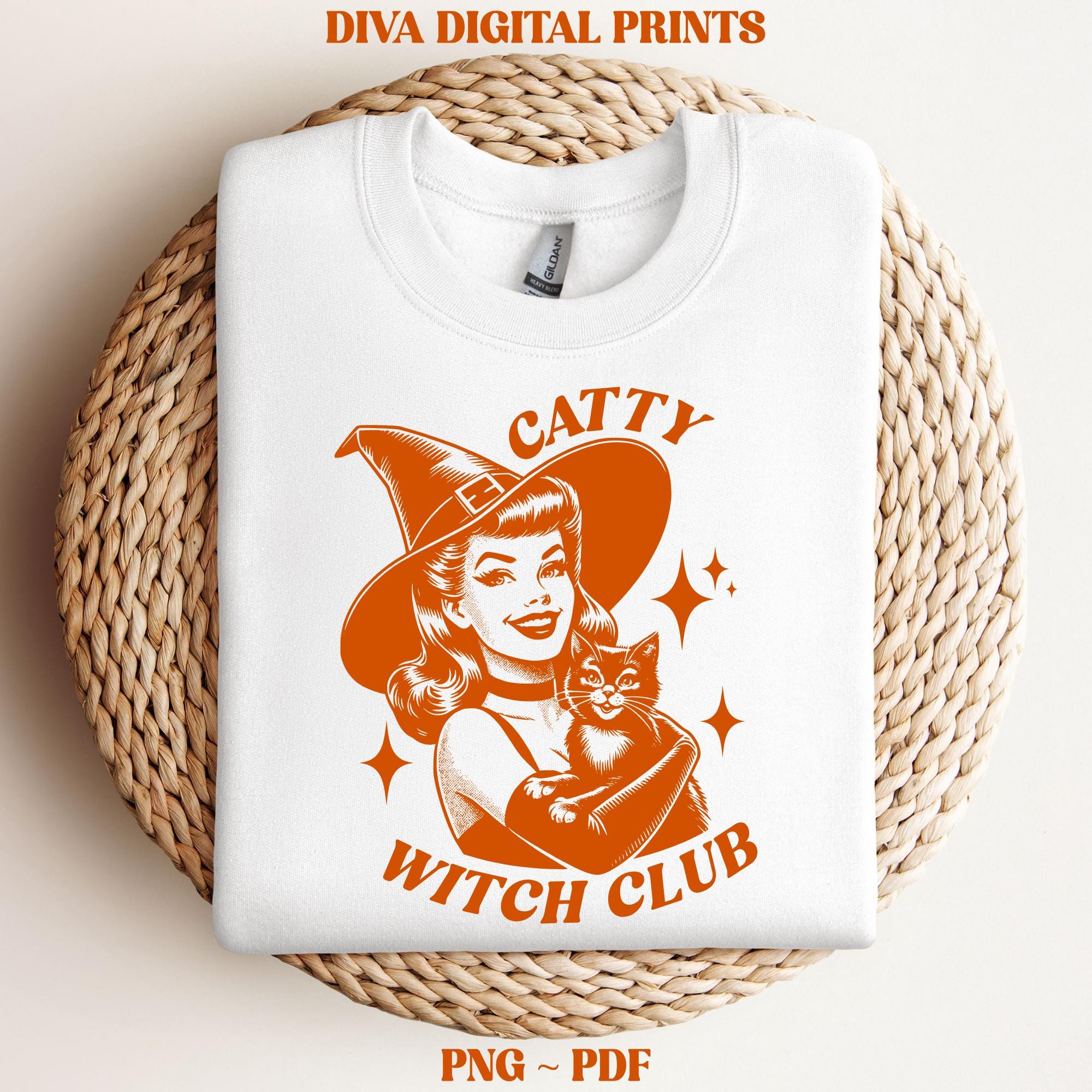 Catty Witch Club PNG, Retro Witch Halloween Png, Trendy Vintage Retro ...