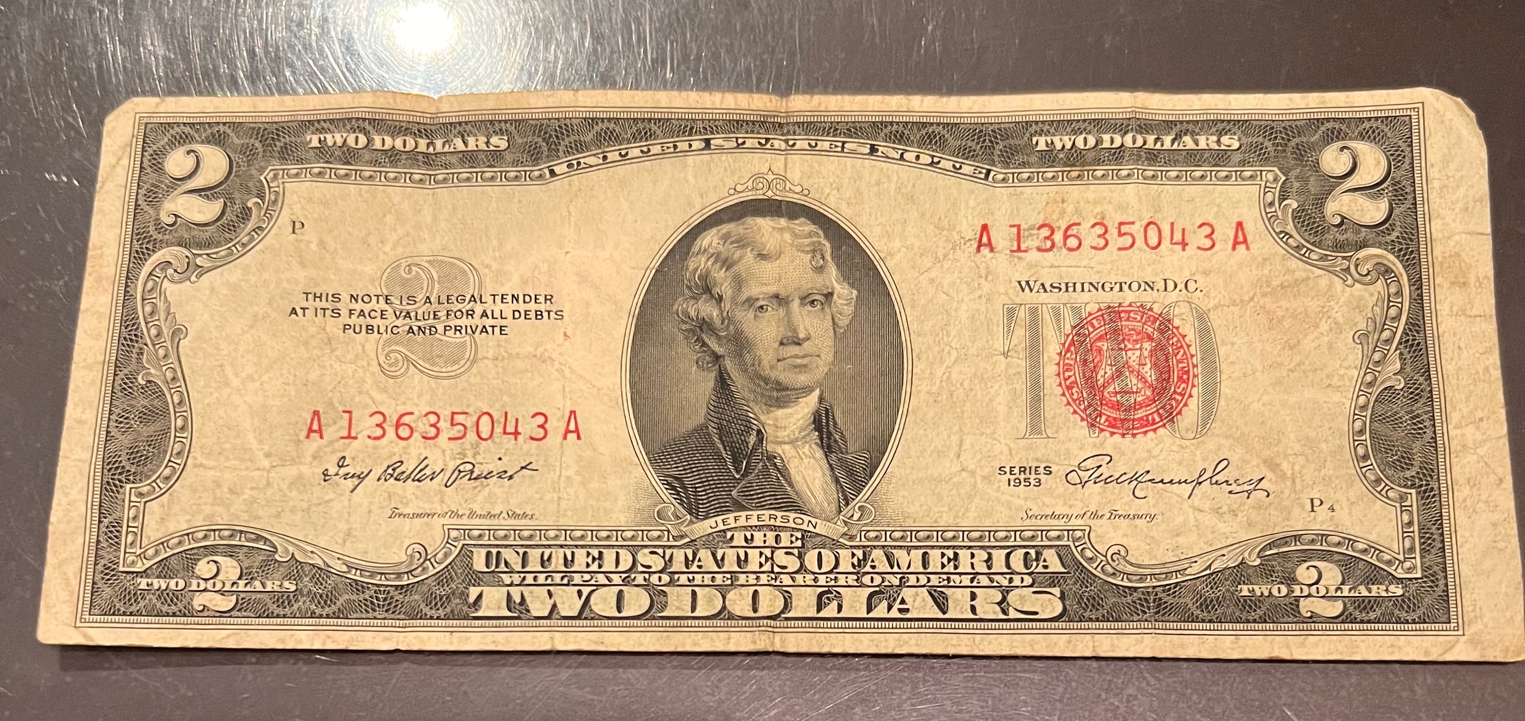 1953 2-dollar Red Seal Bills - Etsy