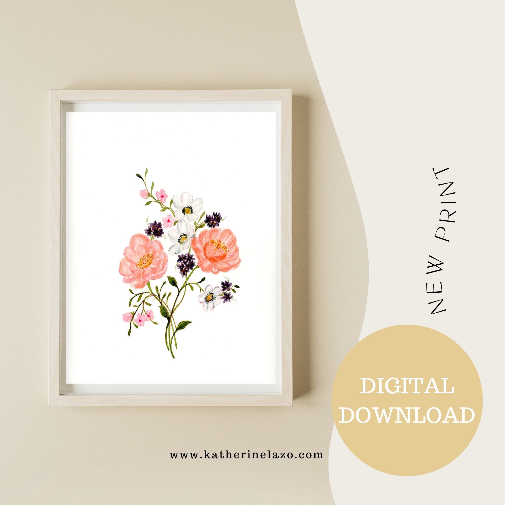 Flower Bouquet, Printable Prints, Wall Art Flower, Watercolor Art, - Etsy