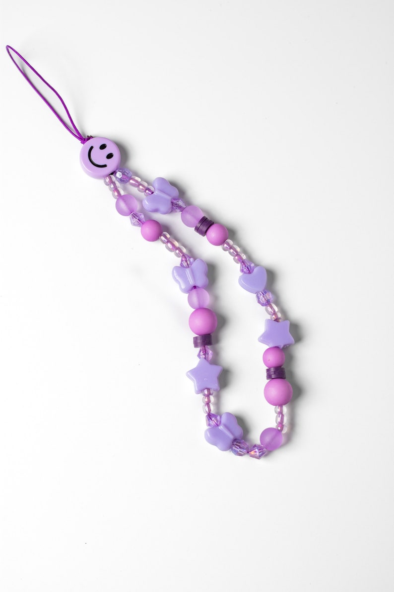 Purple Beaded Phone Charm Strap: Y2K Phone Lanyard - Etsy