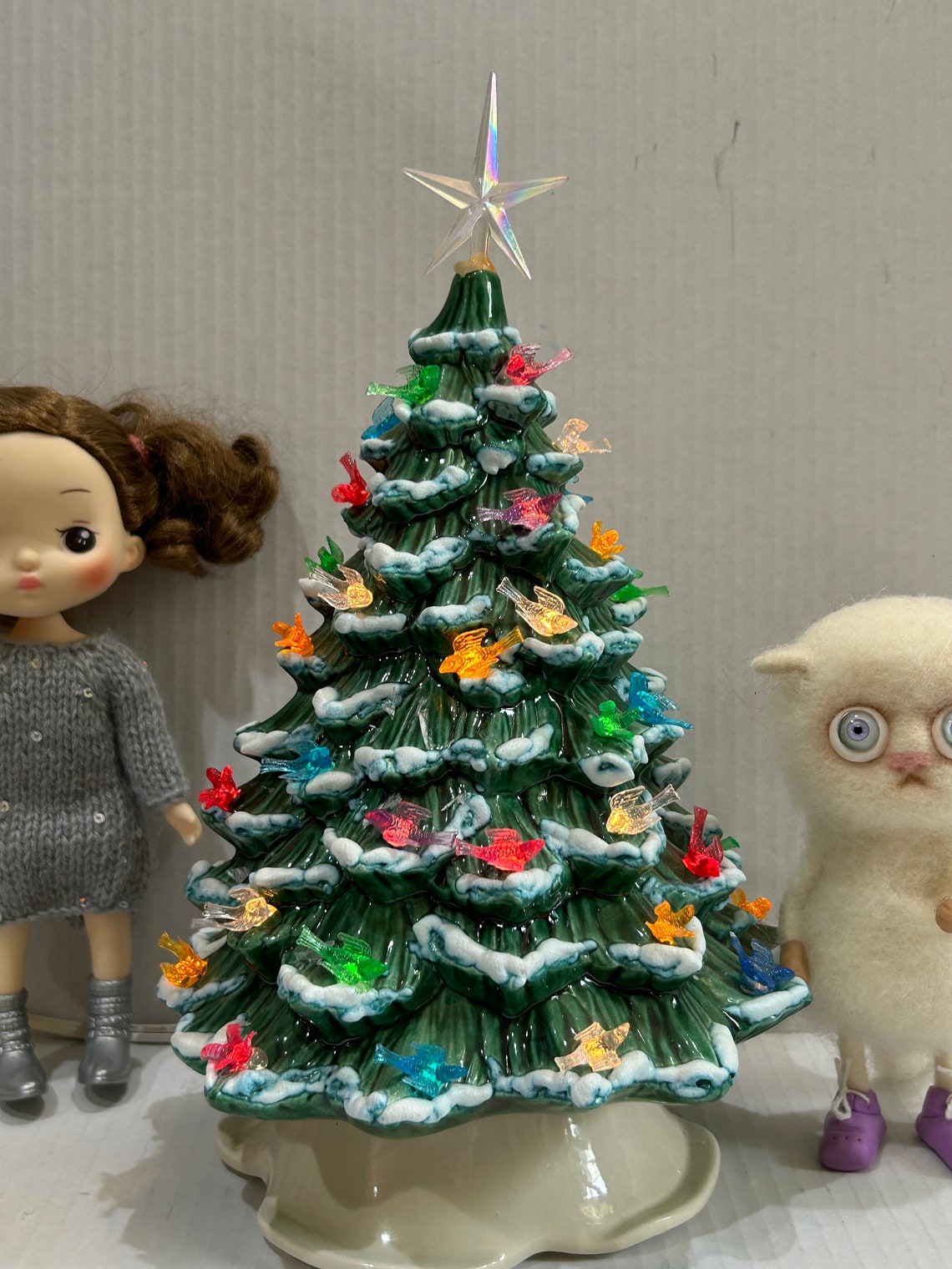 Vintage Ceramic Tabletop Christmas Tree With Multicolored Bird Lights ...