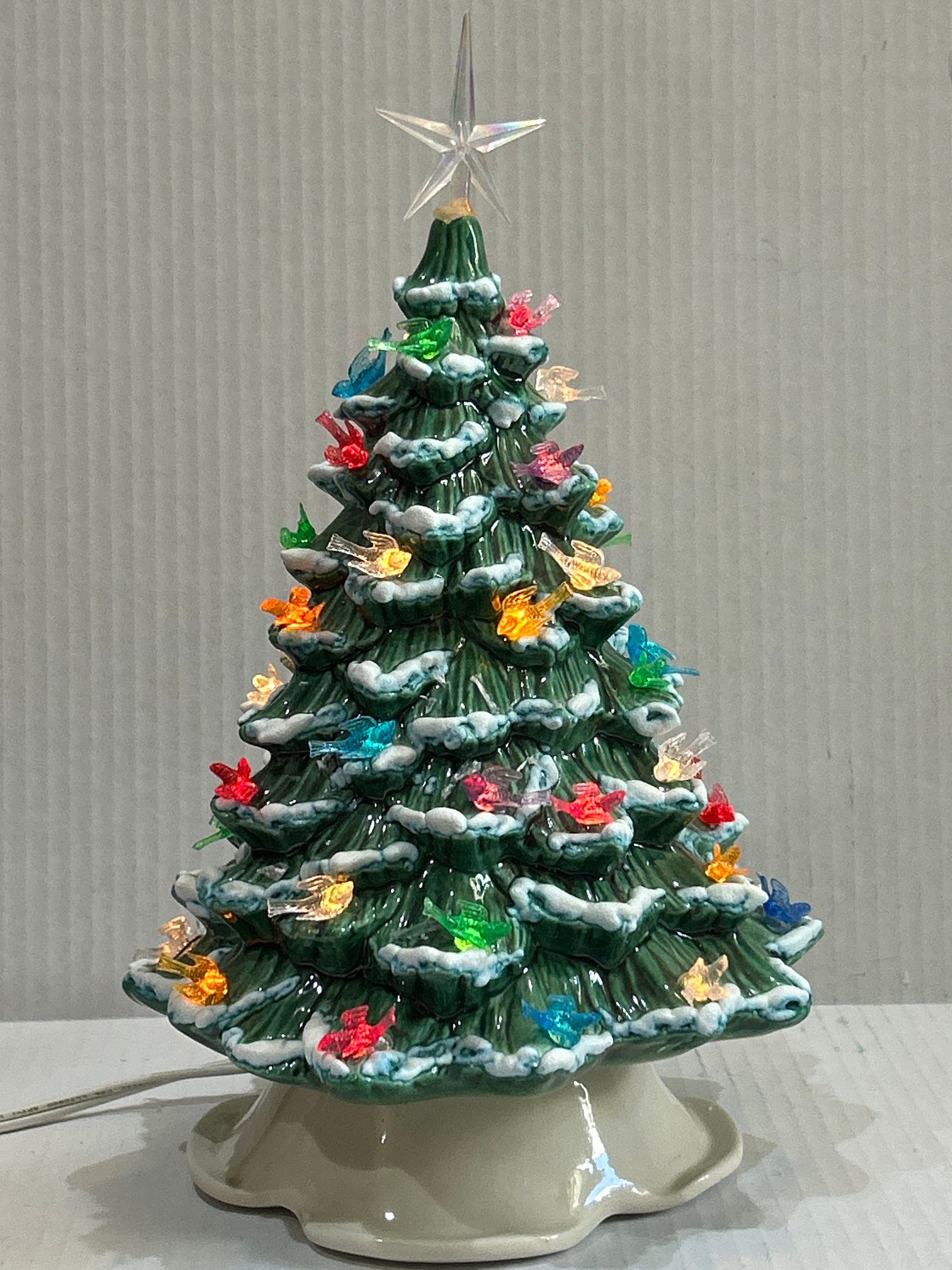 Vintage Ceramic Tabletop Christmas Tree With Multicolored Bird Lights ...