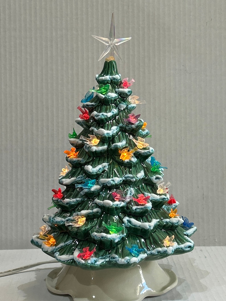 Vintage Ceramic Tabletop Christmas Tree With Multicolored Bird Lights ...