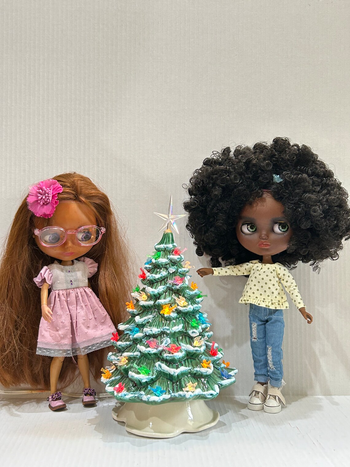 Vintage Ceramic Tabletop Christmas Tree With Multicolored Bird Lights ...