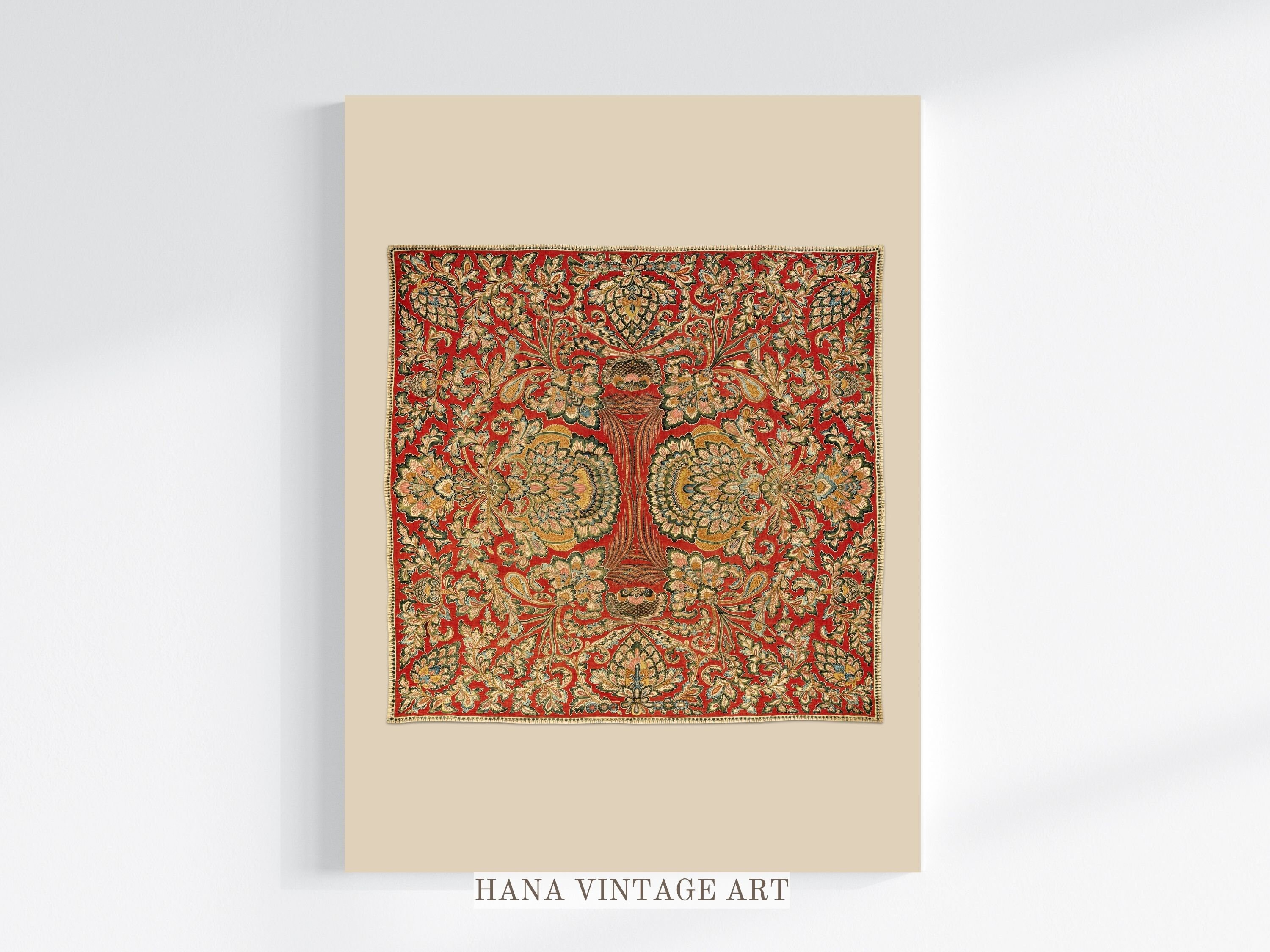 Vintage Textile Art | Rug Pattern Wall Print | Green Tapestry DIGITAL ...