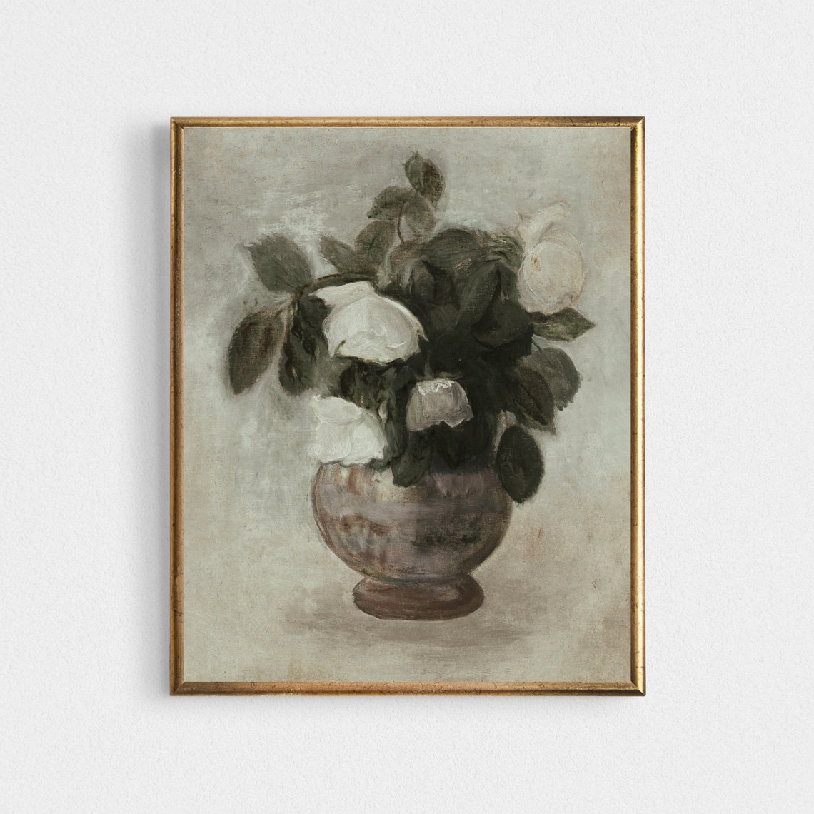 Vintage Botanical Art Neutral Still Life Painting White Roses Art Print ...