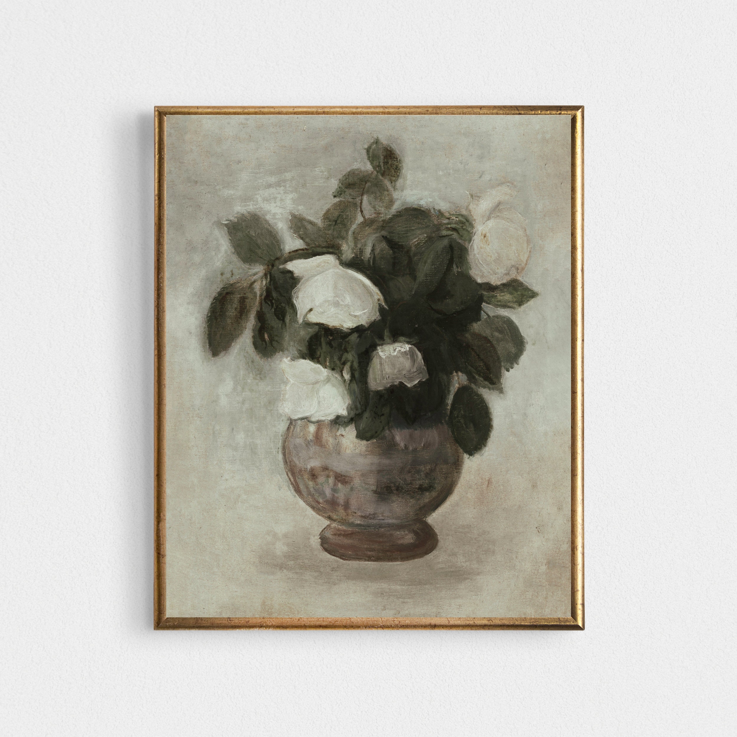 Vintage Botanical Art Neutral Still Life Painting White Roses Art Print ...