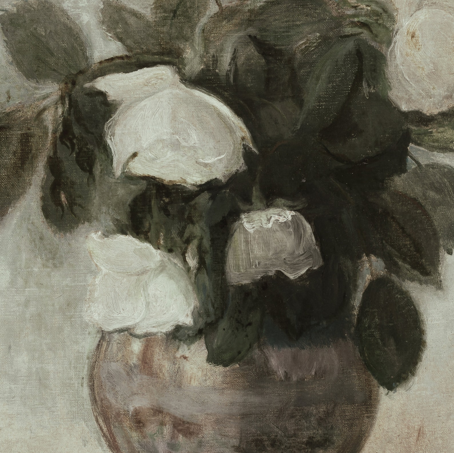 Vintage Botanical Art Neutral Still Life Painting White Roses Art Print ...