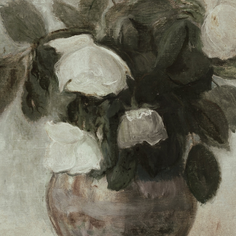 Vintage Botanical Art Neutral Still Life Painting White Roses - Etsy