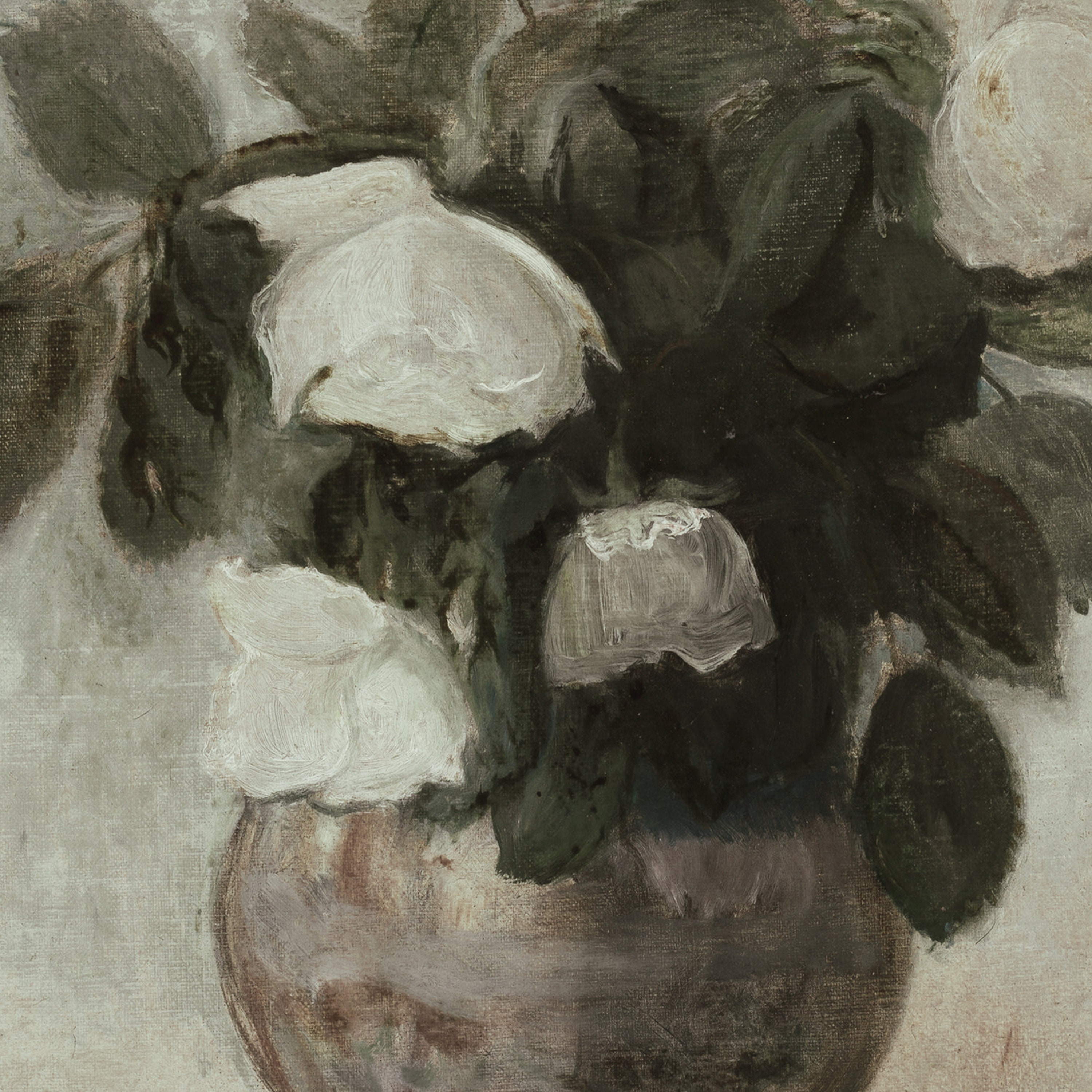 Vintage Botanical Art Neutral Still Life Painting White Roses Art Print ...