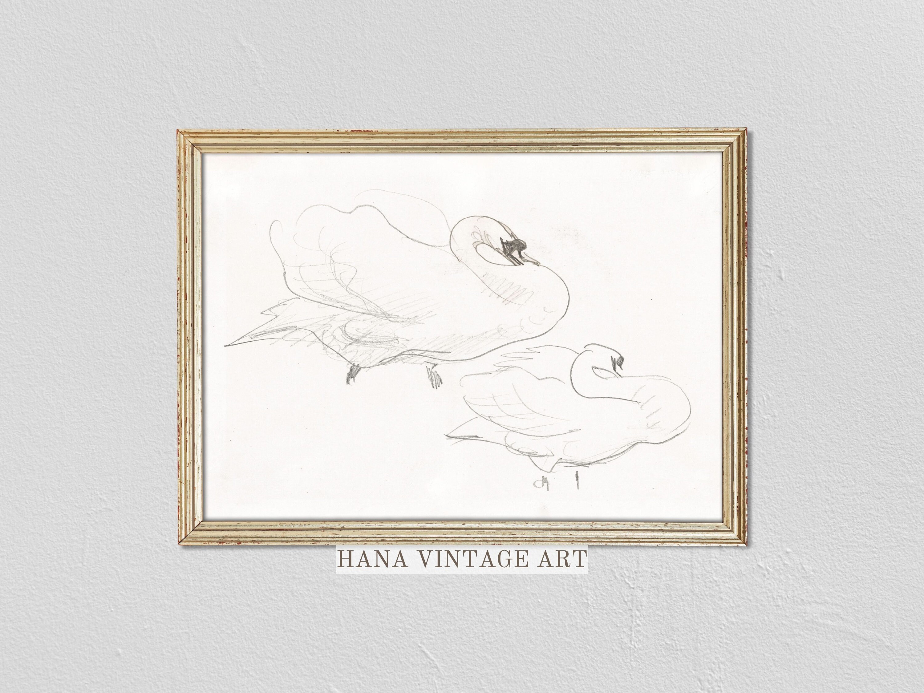 PRINTABLE Swan Pencil Sketch Art | Antique Nursery Girls Room Wall ...