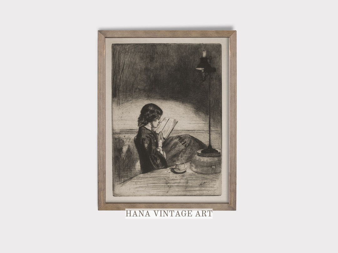 Vintage Reading Print, Dark Academia Prints, Reading Art, Bookworm Art ...