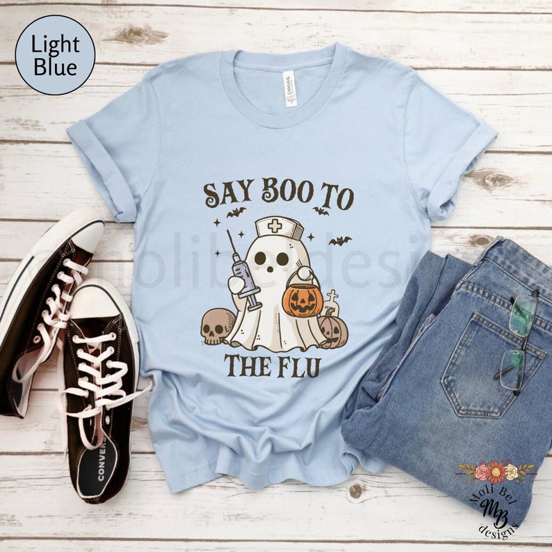 Retro Nurse Ghost Halloween Vaccine T-shirt Spooky Vibes Front Back ...