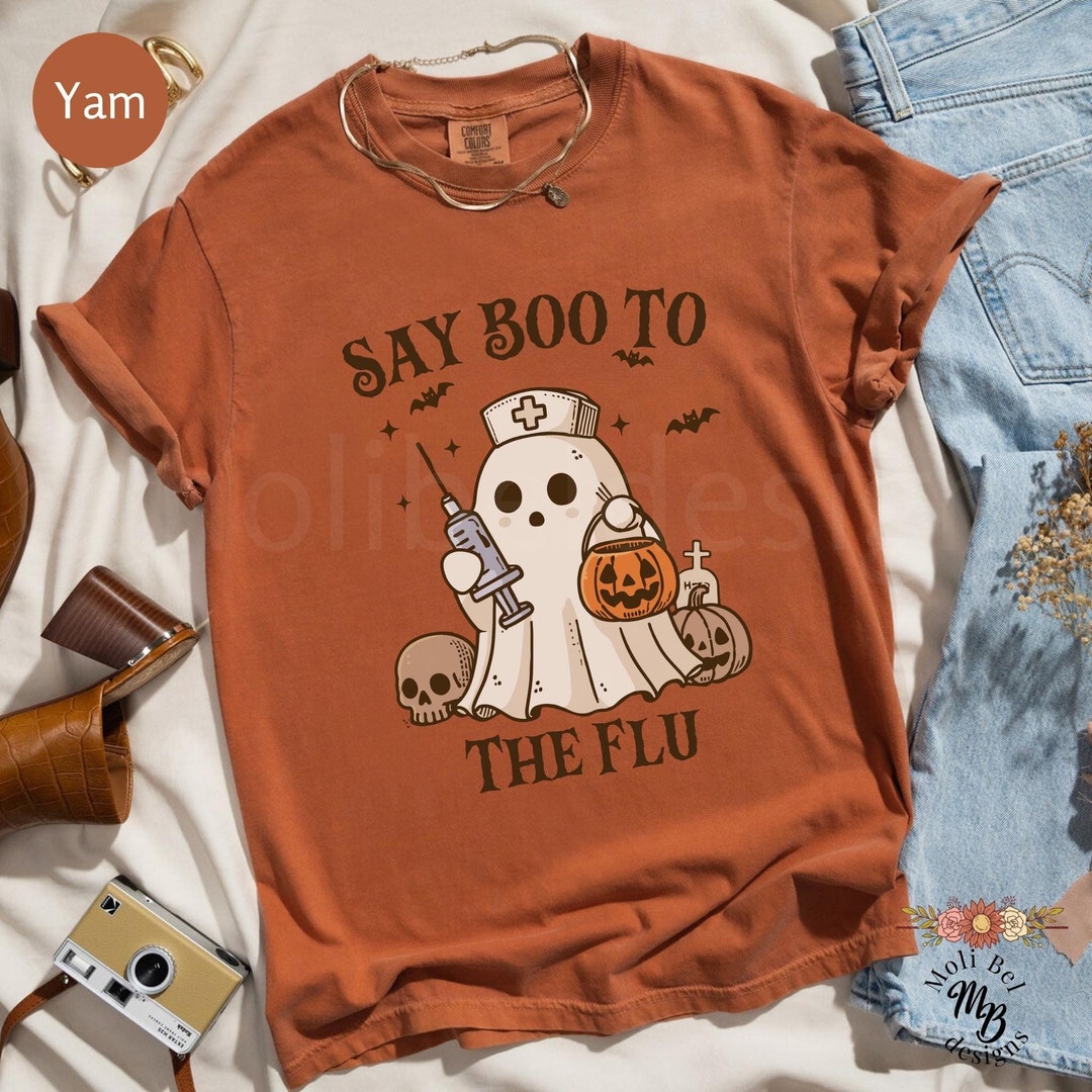 Comfort Colors® Say Boo to the Flu Nurse Ghost Halloween Vaccine T ...