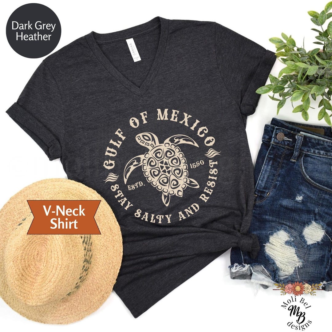 Gulf of Mexico Sea Turtle Resist V Neck Shirt Sarcastic Anti Golf of ...