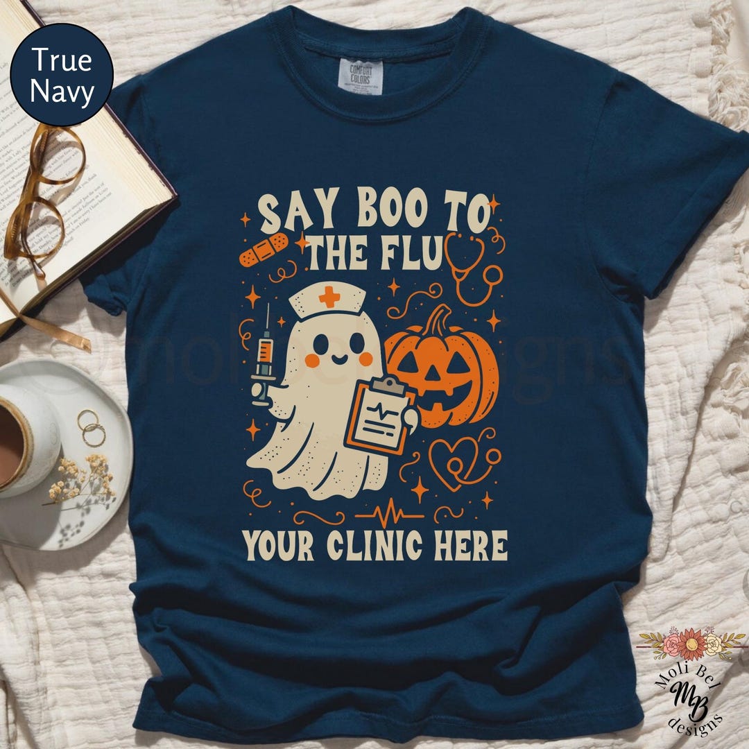 Custom Say Boo to the Flu Nurse Ghost Halloween Vaccine T-shirt Comfort ...