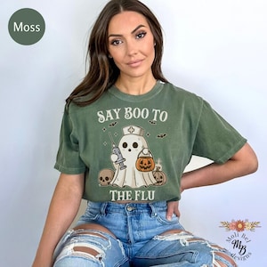 Comfort Colors® Say Boo to the Flu Nurse Ghost Halloween Vaccine T ...