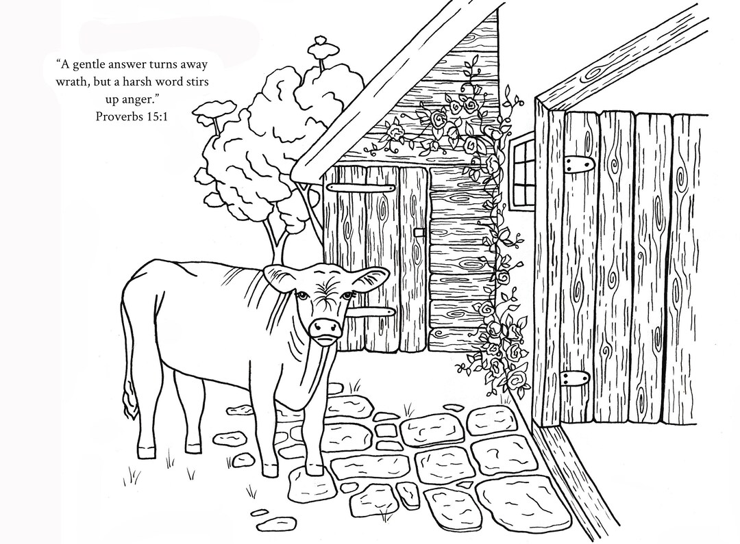 Cow Coloring Page, Printable for Kids and Adults, Includes Bible Memory ...