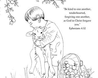 Farm Animals and Sunflowers Digital Coloring Page, Includes Bible ...