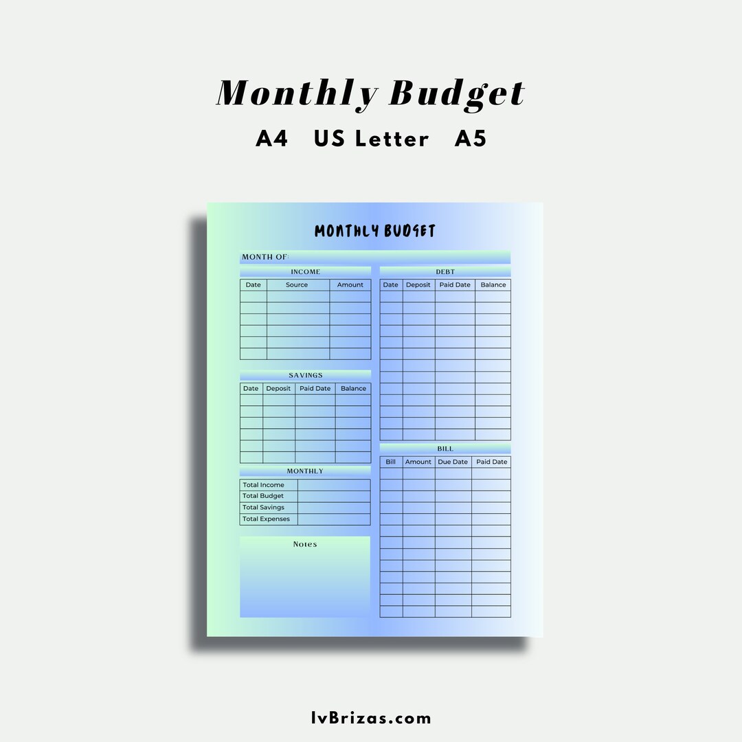 Money Matters: Printable Monthly Budget for Financial Planning - Etsy