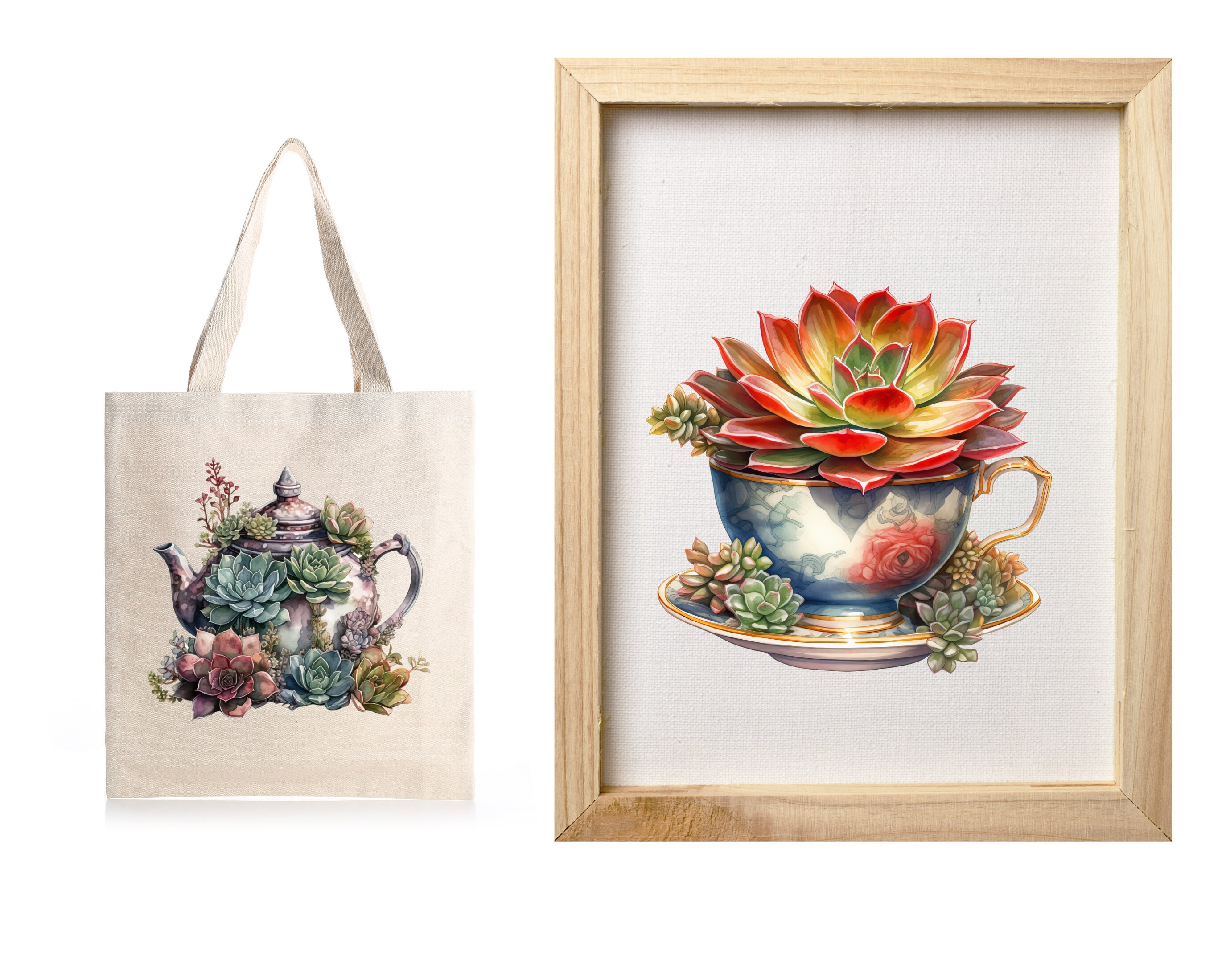 Printable Teacup Succulent Clipart 7 Digital Illustrations of - Etsy