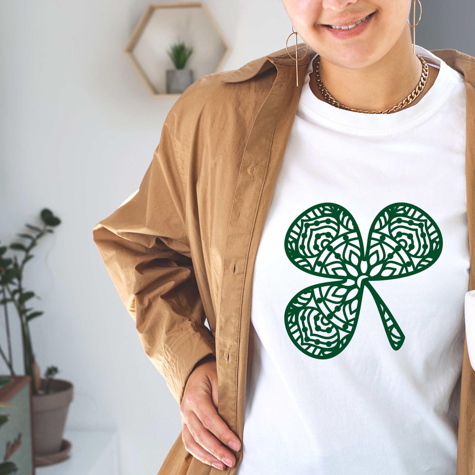Shamrock Svg.flower Nature Clipart.green Solid & Outline Four Leaf ...