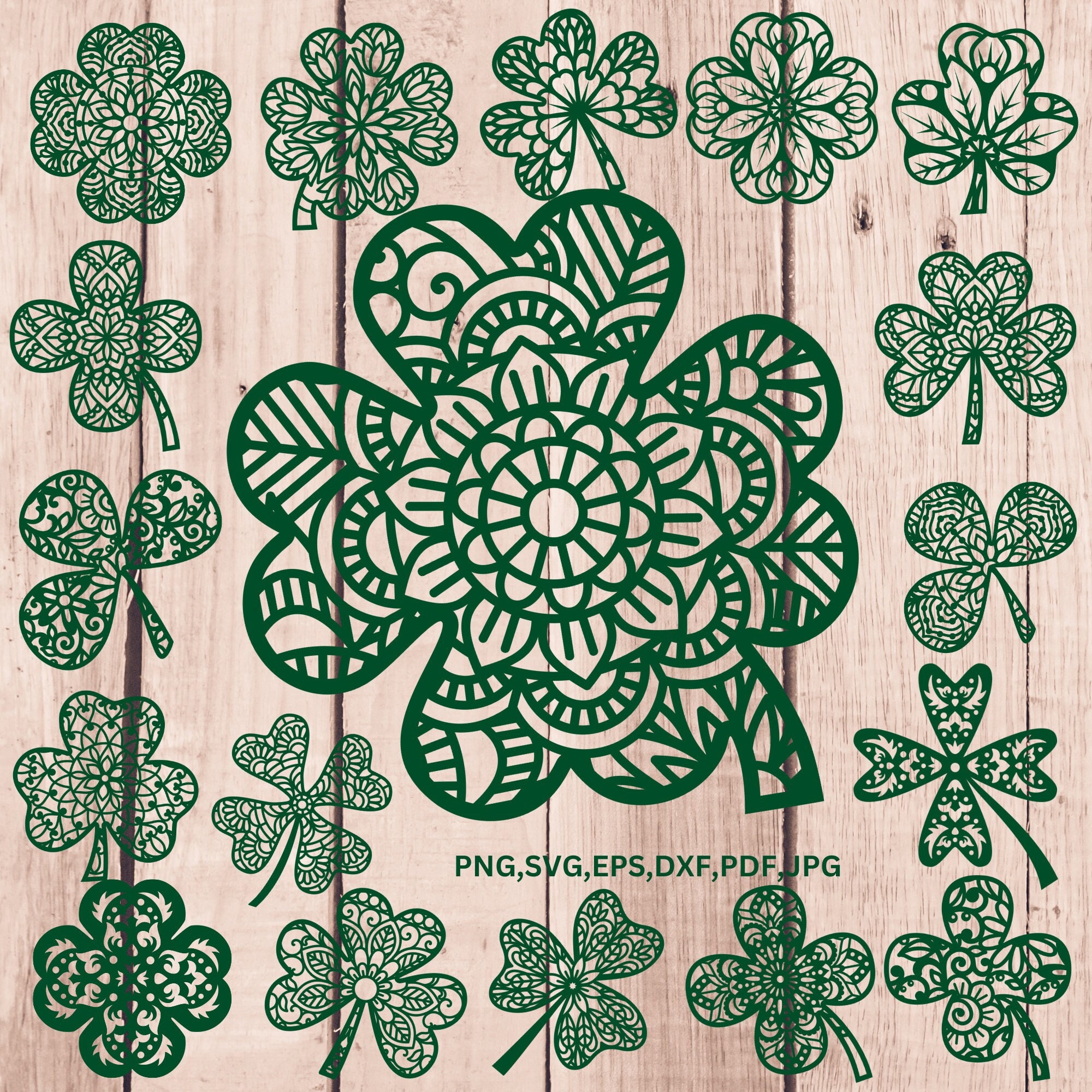 Shamrock Svg.flower Nature Clipart.green Solid & Outline Four Leaf ...
