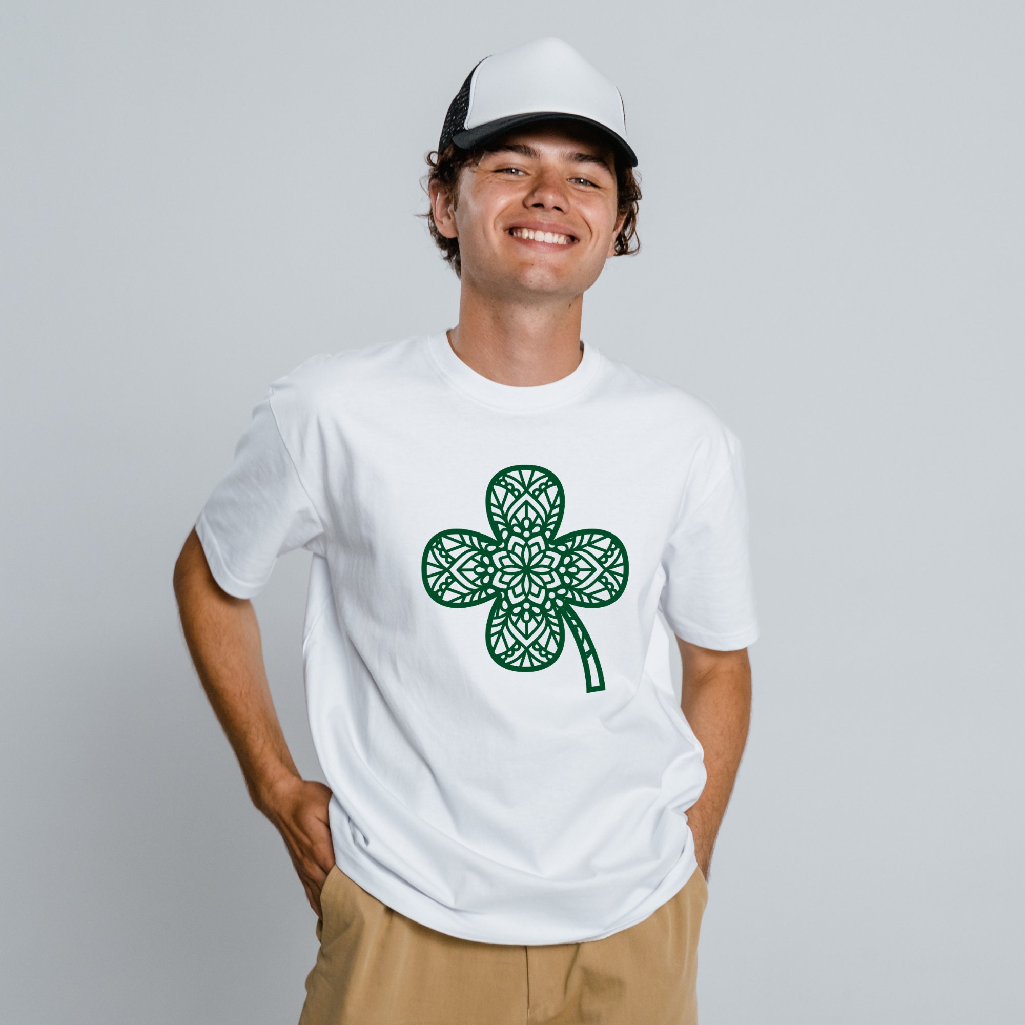 Shamrock Svg.flower Nature Clipart.green Solid & Outline Four Leaf ...