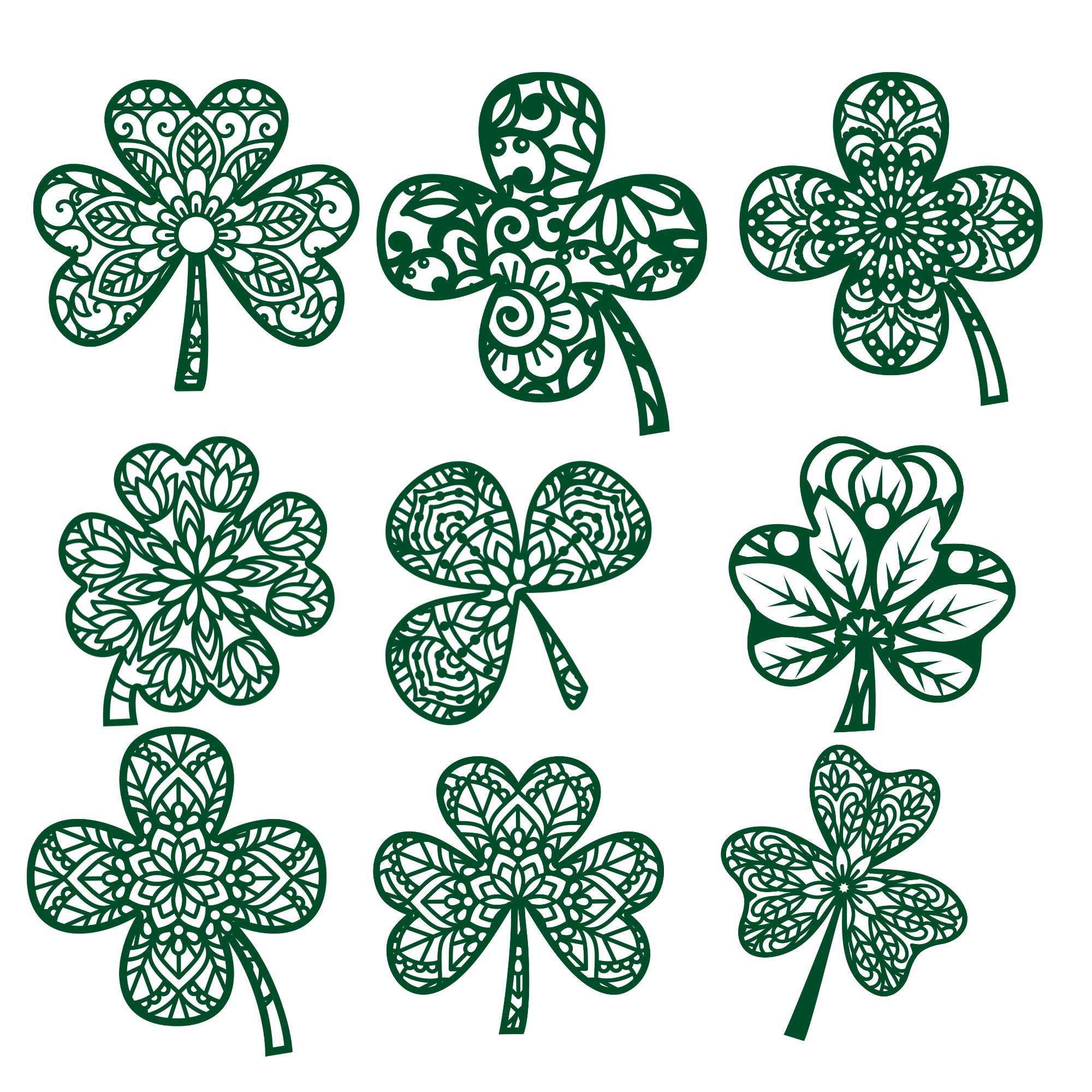 Shamrock Svg.flower Nature Clipart.green Solid & Outline Four Leaf ...