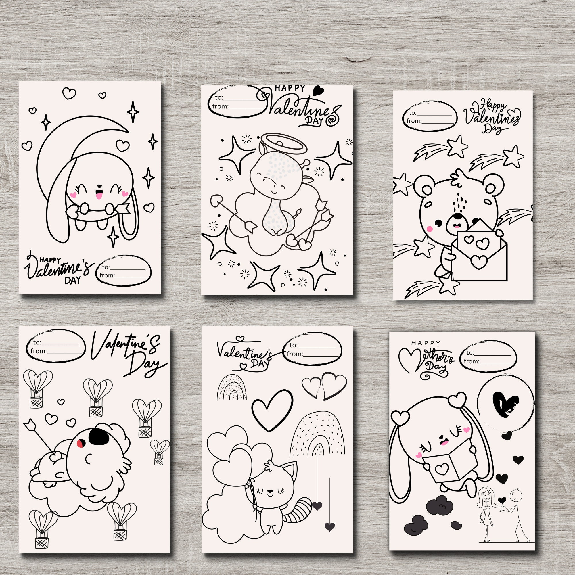 20 Valentine Coloring Cards,printable Page Valentine's Day Cards ...