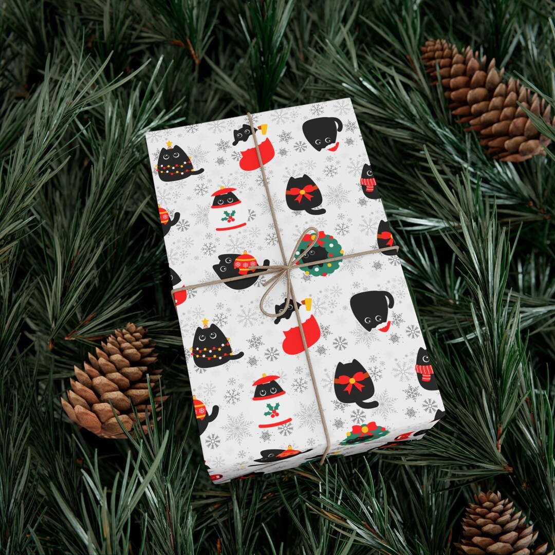 Kitty Cat Holiday Gift Wrapping Paper, Festive Christmas Kitten ...