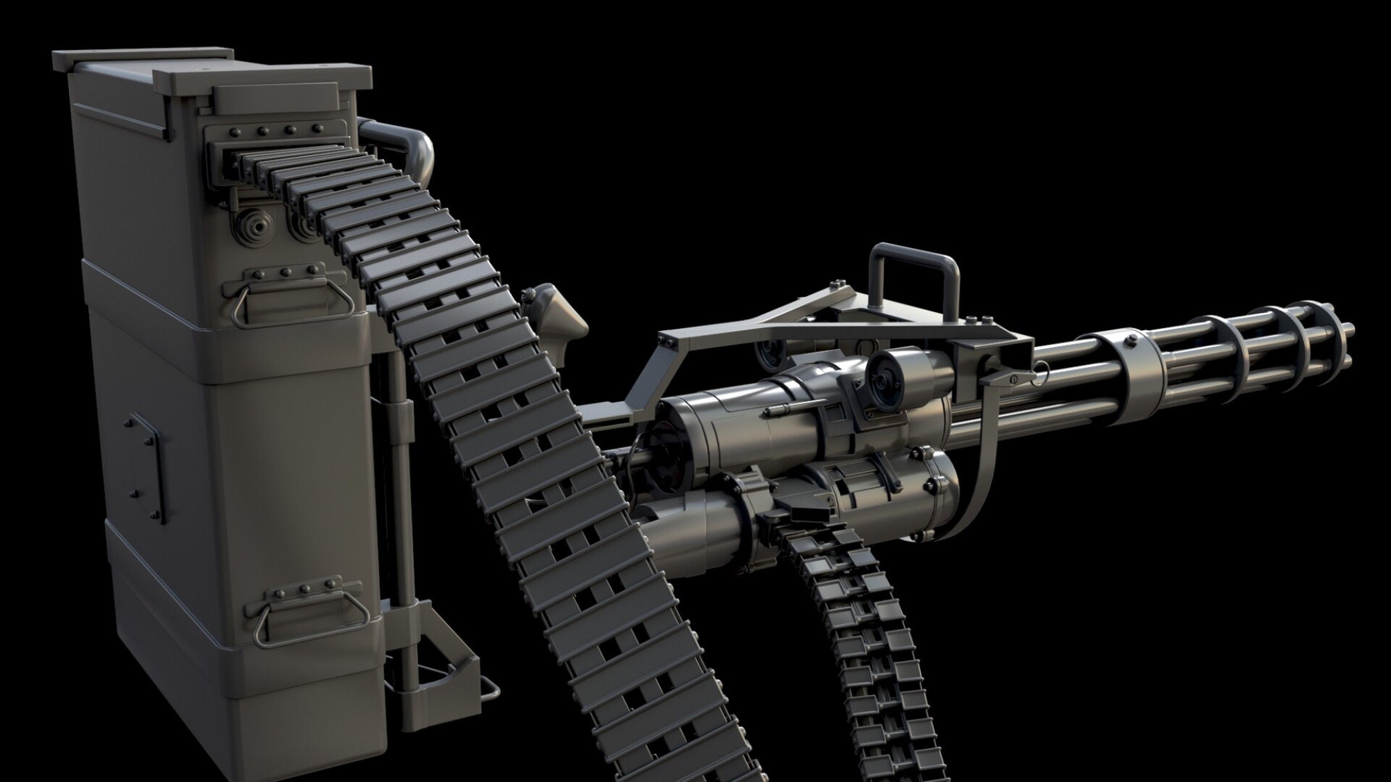 M134 Mini Gun, 3D Model, 3D Print, OBJ, STL, Zbrush File, Bullet Belt ...